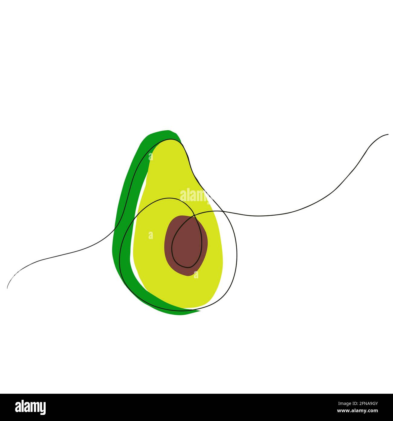 Avocado illustration in minimalism with black line on white background ...