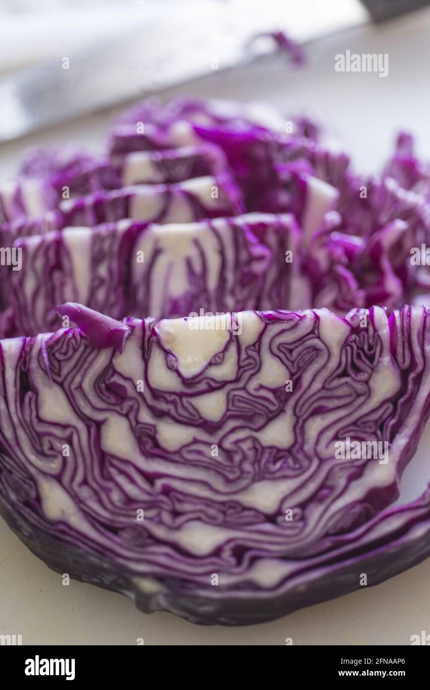 Textures inside red cabbage cut Stock Photo - Alamy
