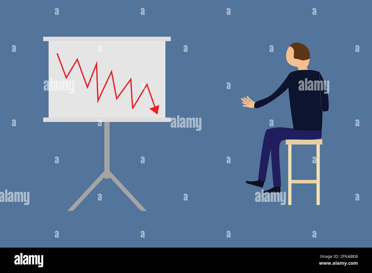 Man sitting on chair viewing a graph with negative growth Stock Vector ...