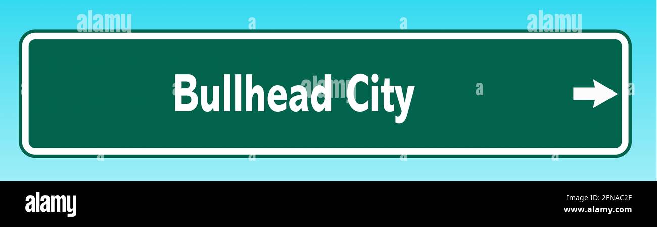 A graphic illlustration of an American road sign pointing to Bullhead ...