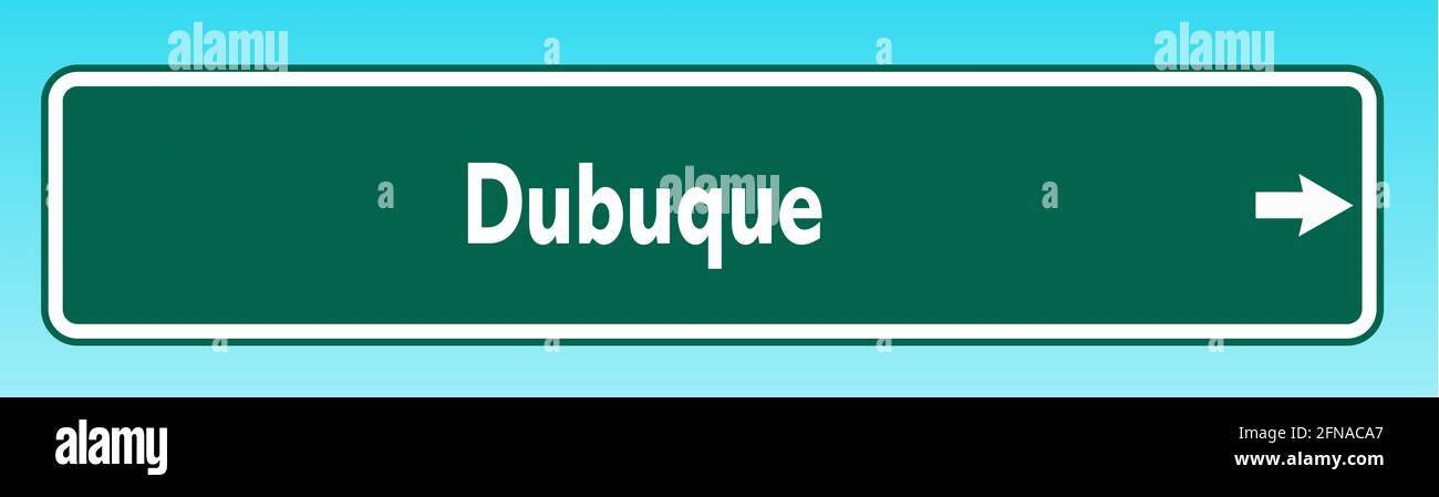 A graphic illlustration of an American road sign pointing to Dubuque ...