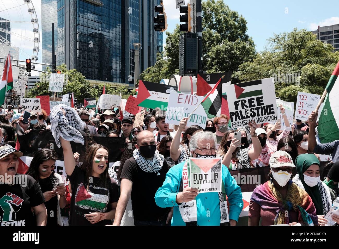 Atlanta, Georgia, USA. 15th May, 2021. A group of demonstrators gather ...