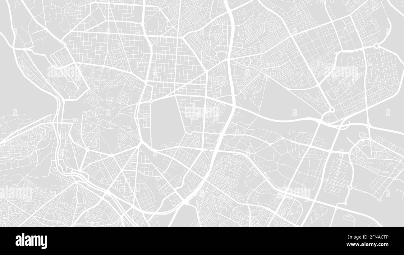 White and light grey Madrid city area vector background map, streets ...