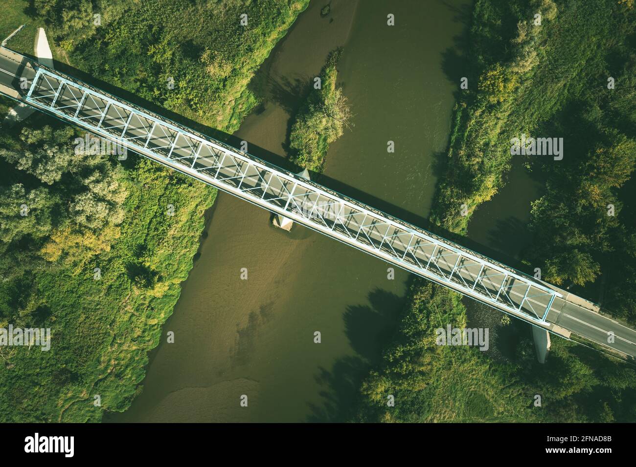 Bridge over Pilica river top down aerial view Stock Photo - Alamy