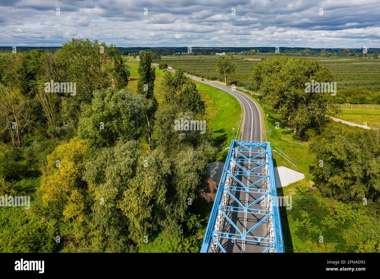 Bridge over Pilica river aerial view Stock Photo - Alamy