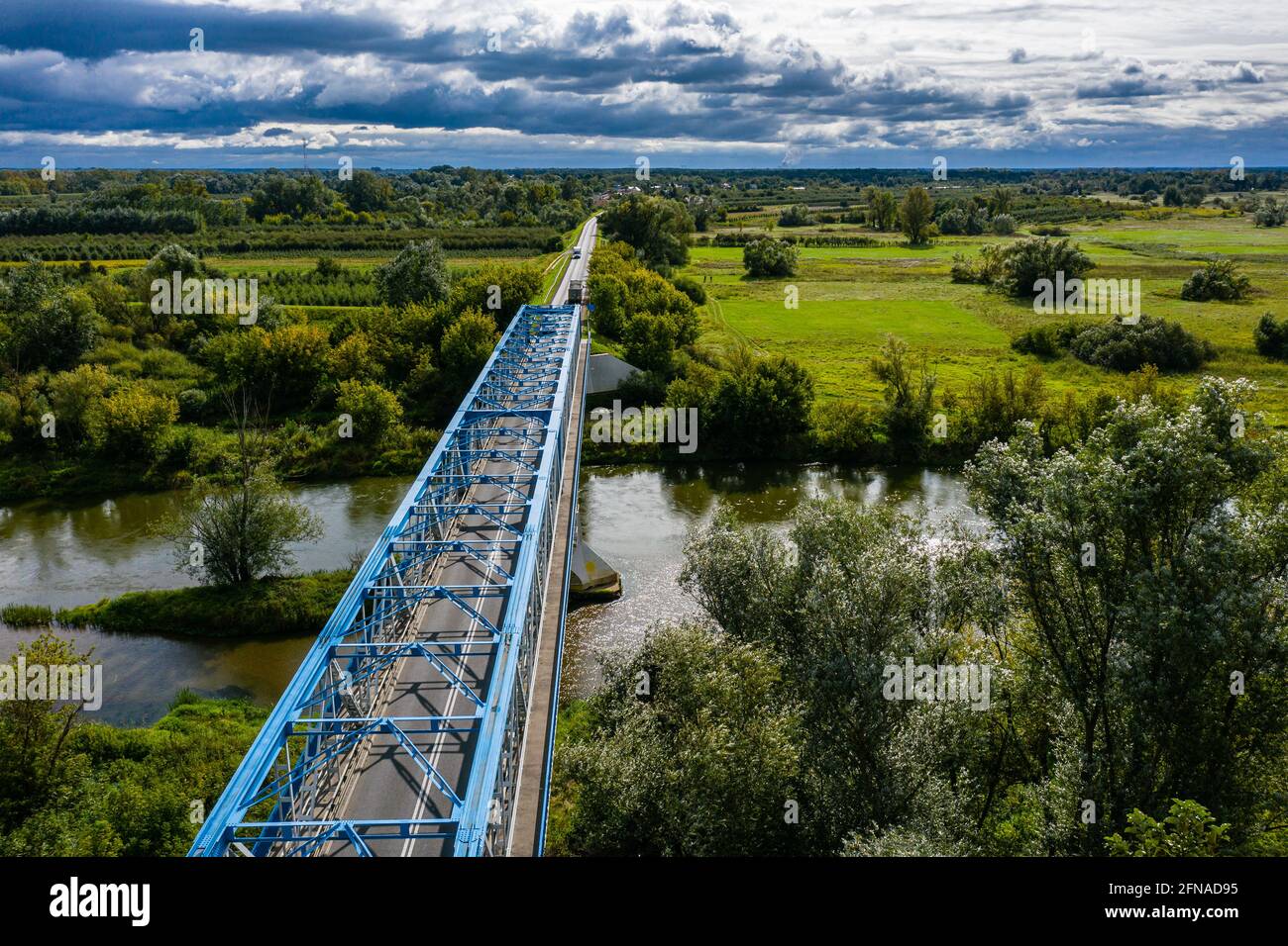 Bridge over Pilica river aerial view Stock Photo - Alamy