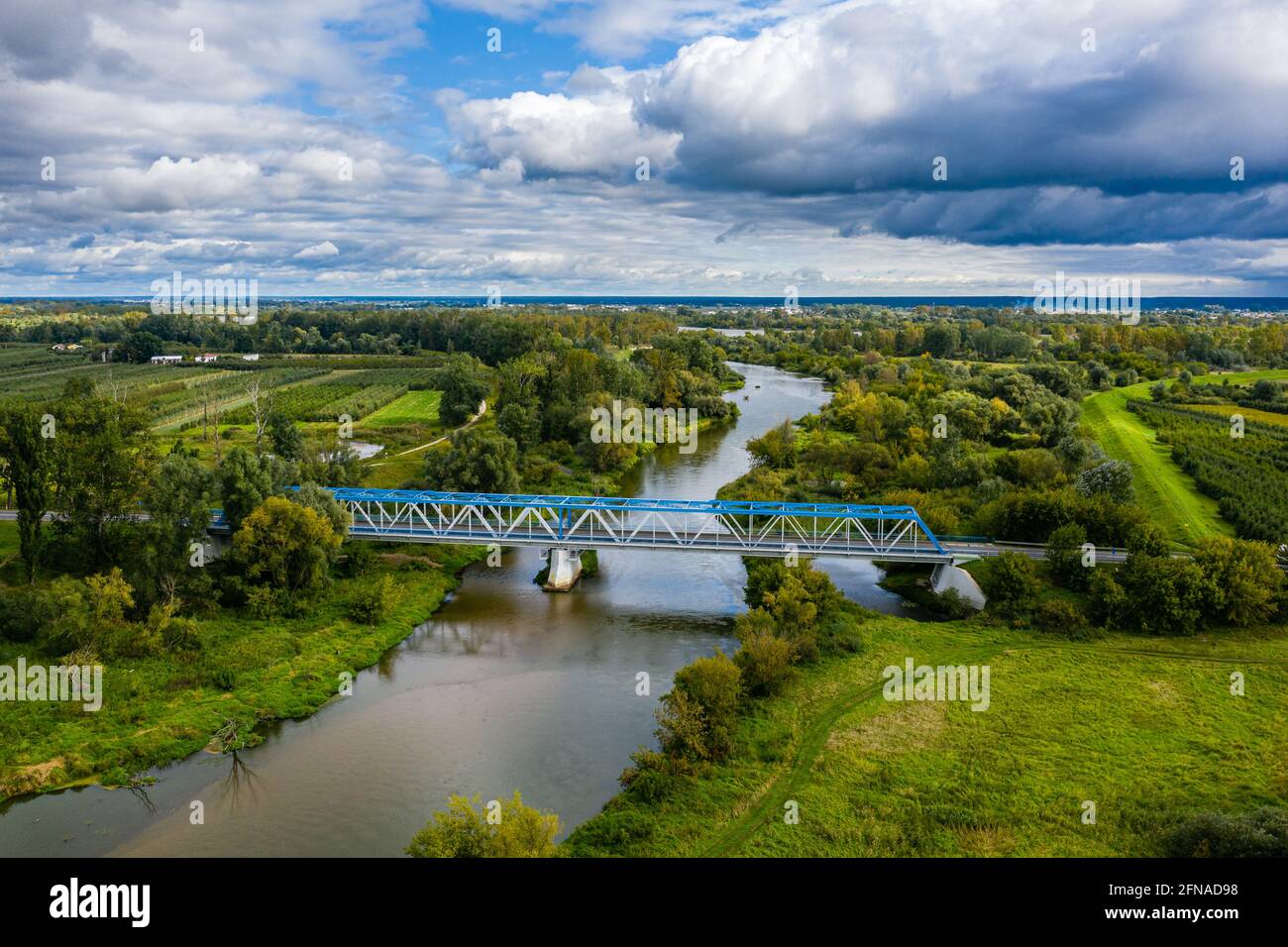 Bridge over Pilica river aerial view Stock Photo - Alamy