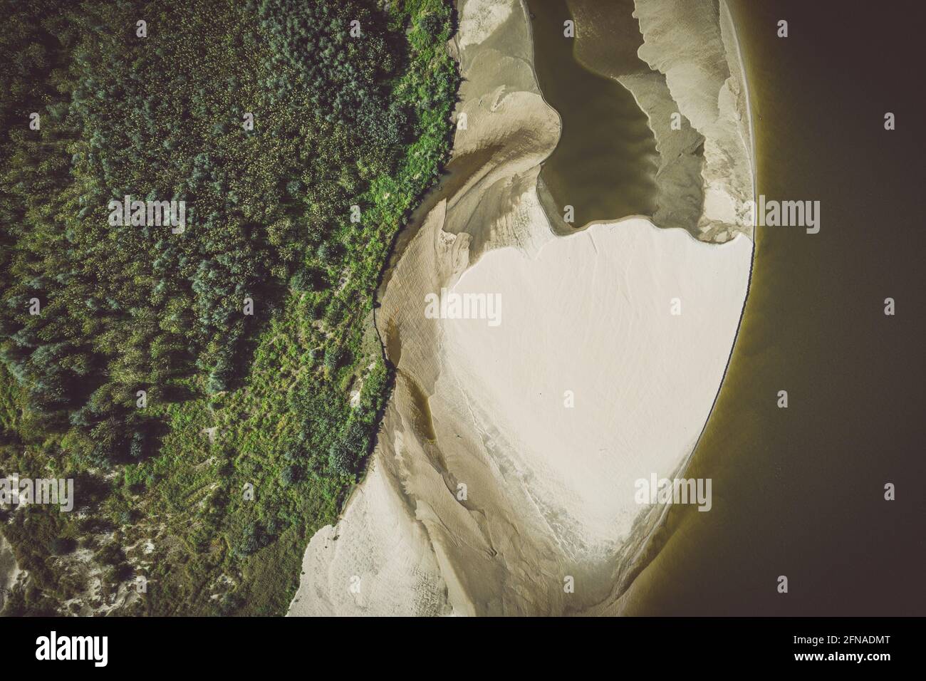 Sandy beach on the river aerial top down view Stock Photo - Alamy
