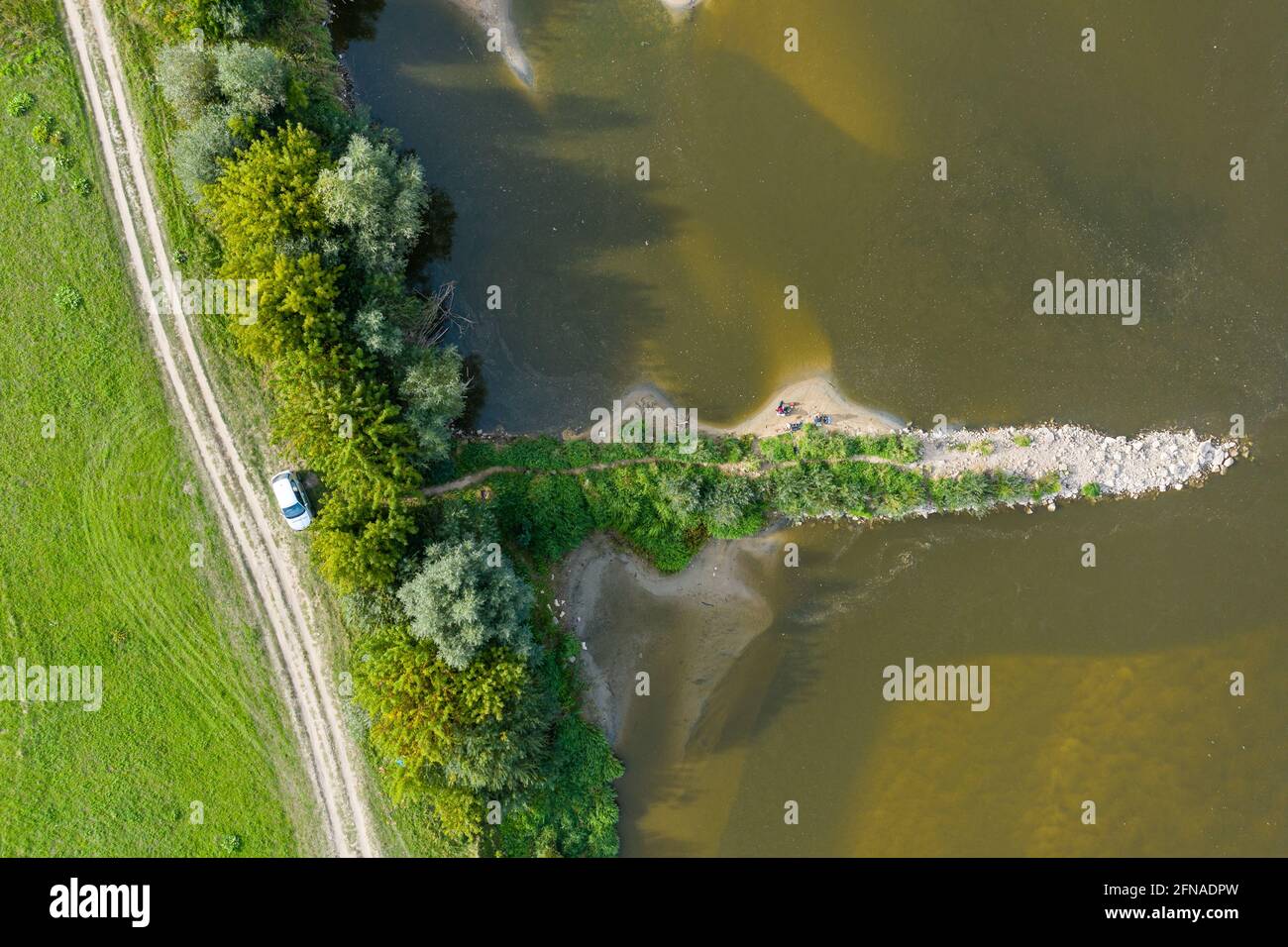 Headland on the river, top down aerial view Stock Photo - Alamy