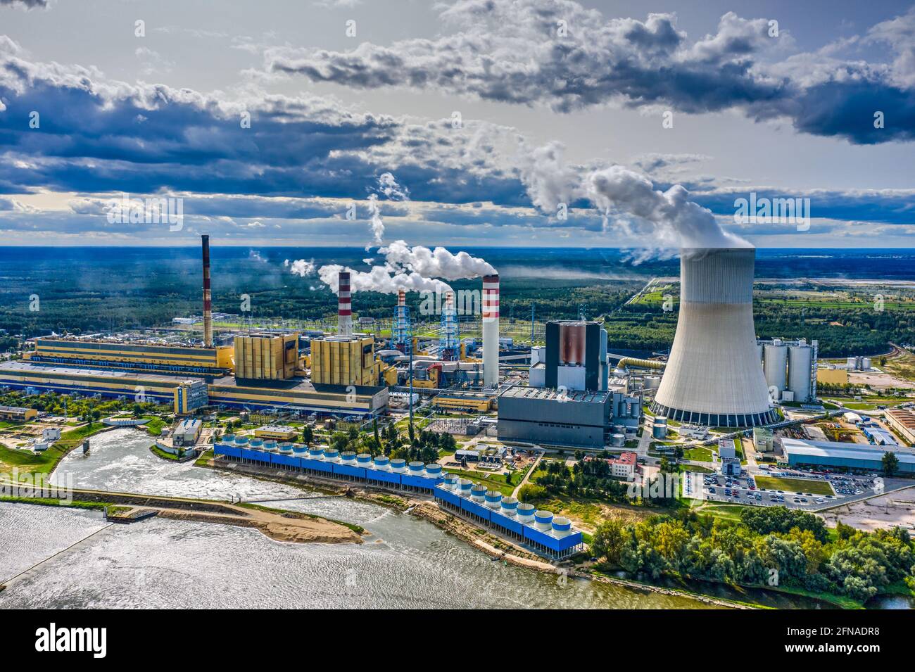Power station, cooling tower, aerial hi-res stock photography and ...
