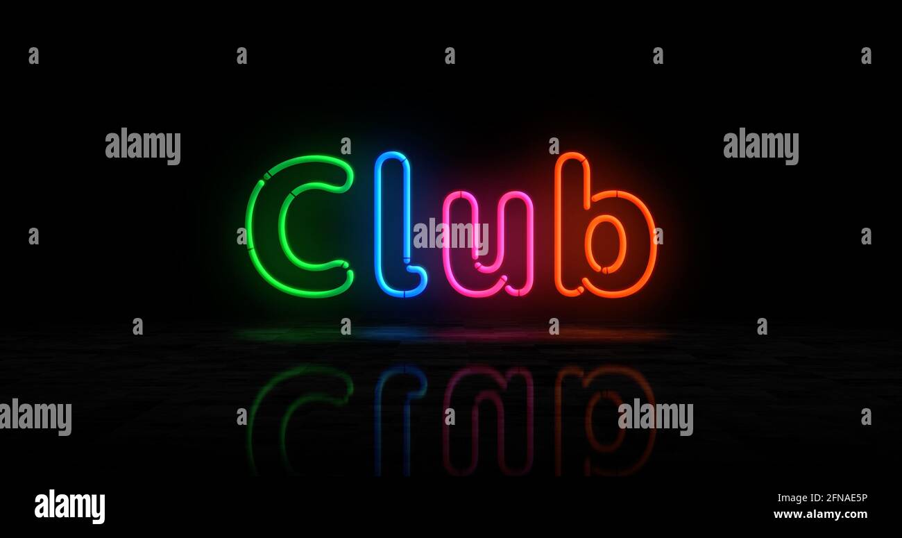 Club symbol neon symbol. Light color bulbs with retro city sign ...