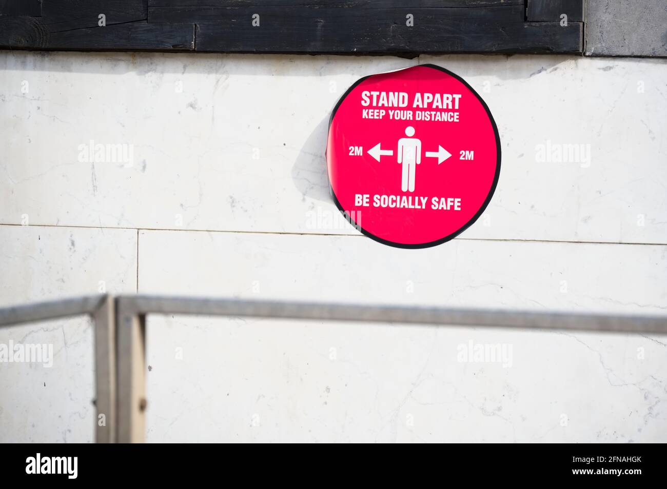 Social distancing sign to stay safe on Scottish island Rothesay Stock ...