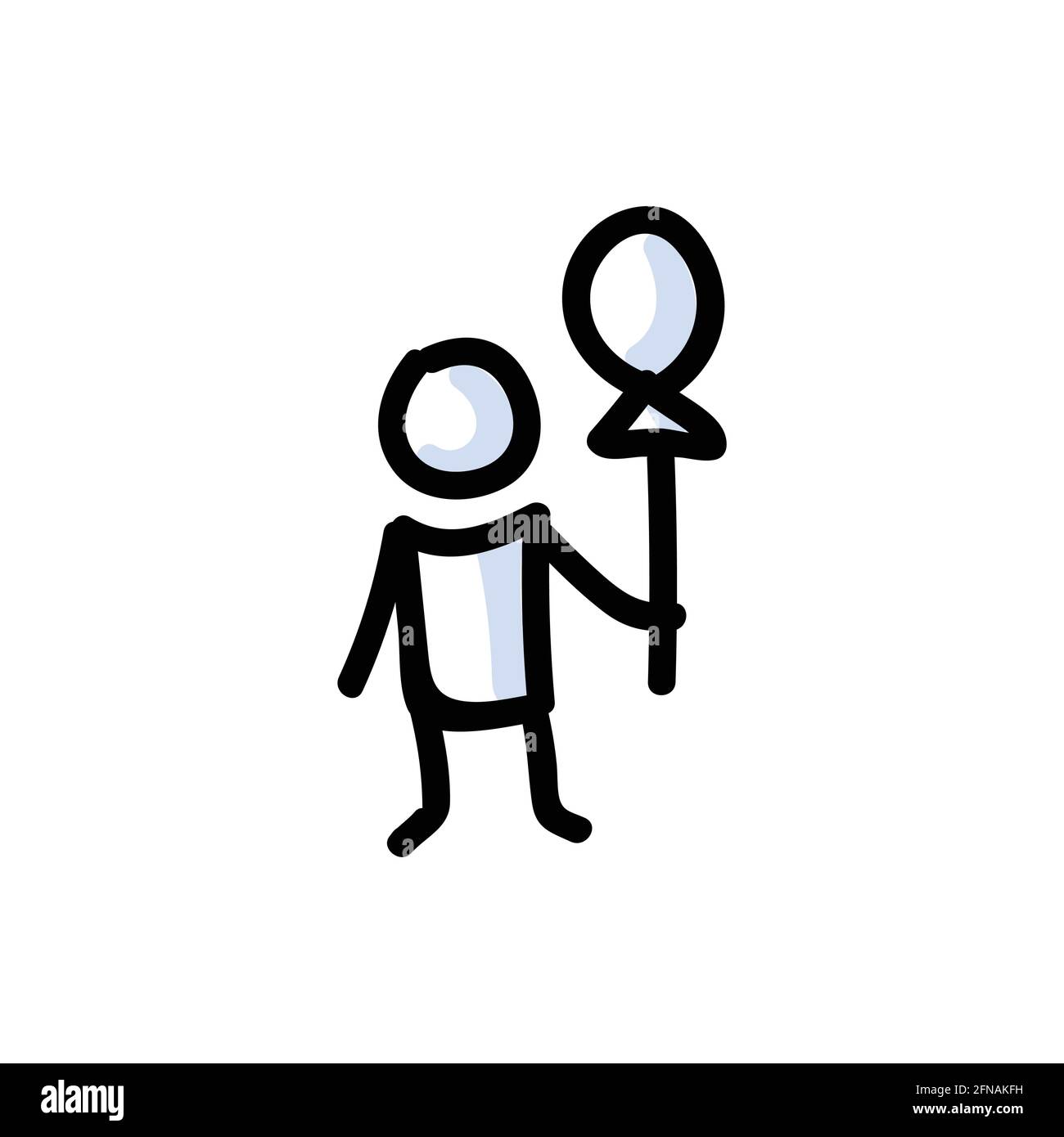 Hand Drawn Stick Figure Child with Balloon. Concept of Floating Party ...