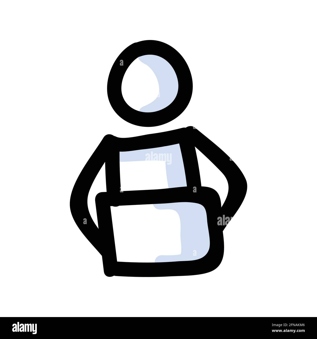 Hand Drawn Stick Figure Using Laptop. Concept of Business Work in ...