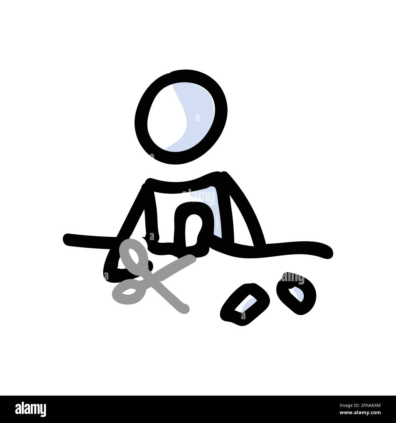 Hand Drawn Stick Figure Paper Cutting. Sharp Scissor Concept. Simple ...