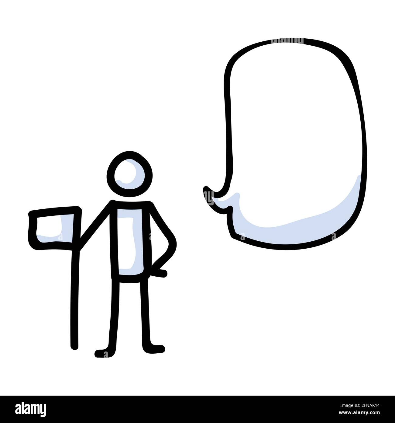 Holding flag stick figure vector illustration. Hand drawn communication ...