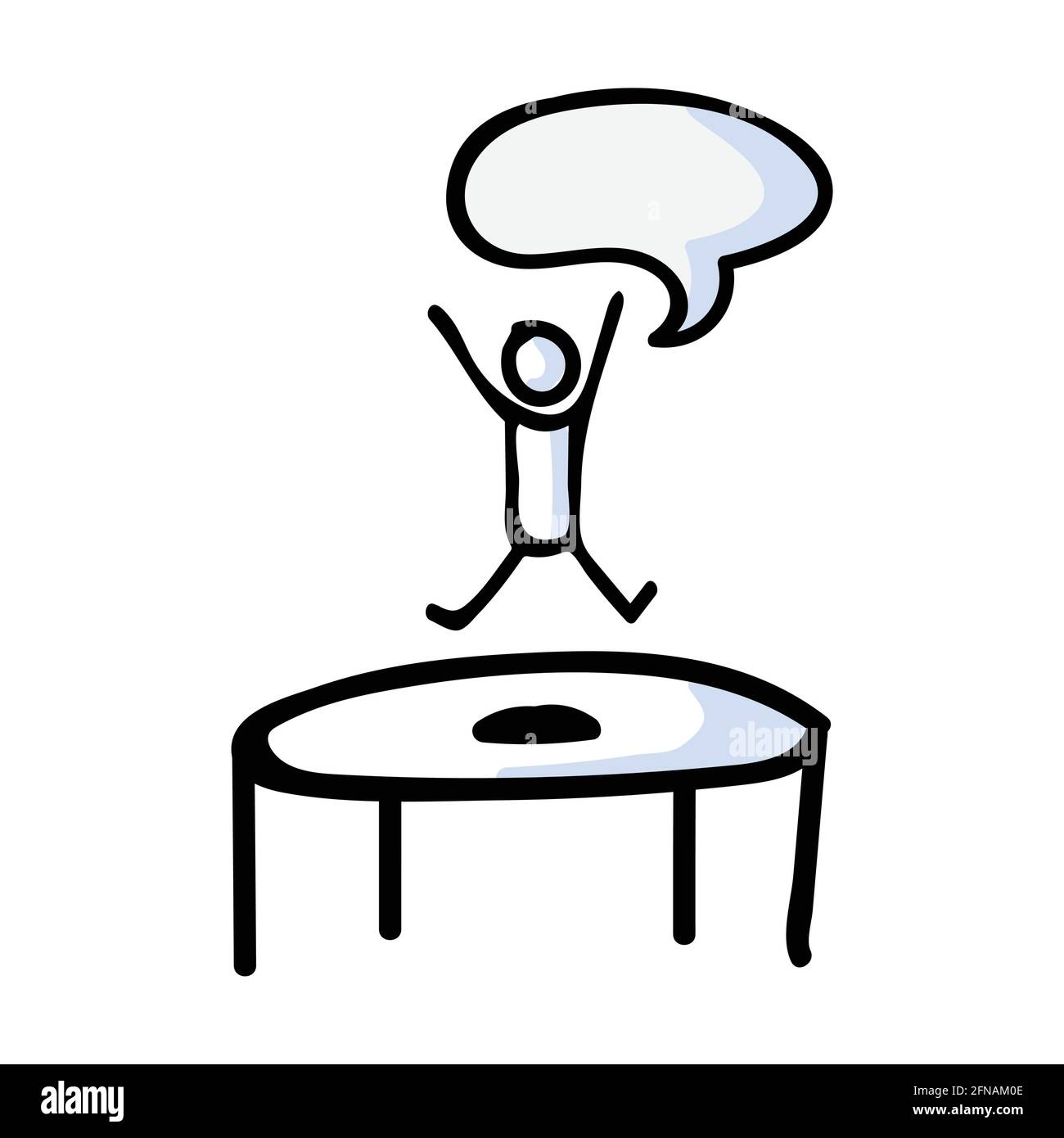 Hand Drawn Stickman Jumping on Trampoline. Concept Speech Bubble ...
