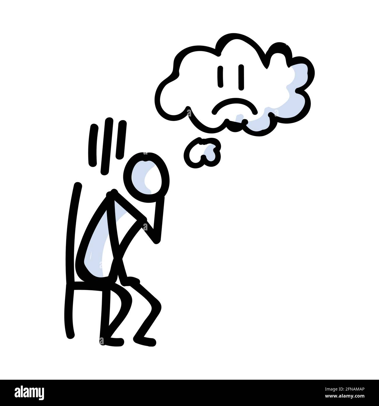 Hand Drawn Sad Stick Figure Sitting In Chair. Concept of Alone Upset ...