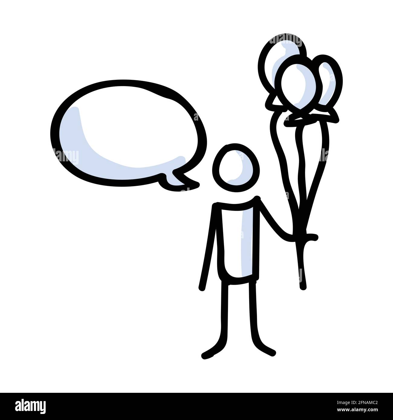 Hand Drawn Stick Figure Holding Balloon Bouquet. Concept of Floating ...