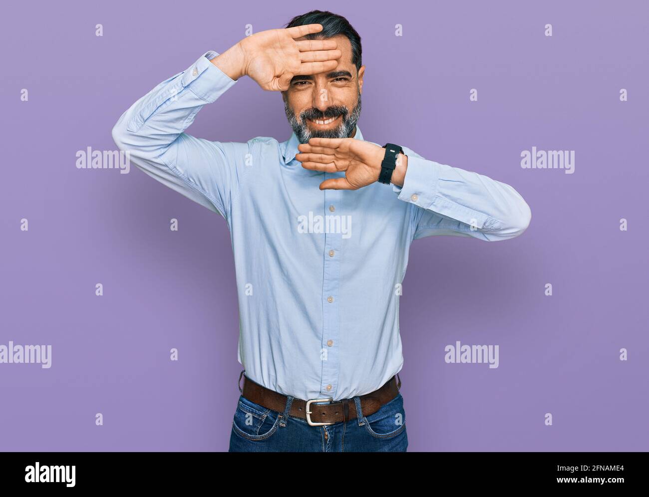 Middle aged man with beard wearing business shirt smiling cheerful ...