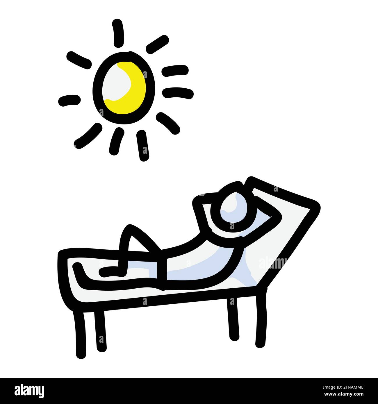 Sunbathing Vector Stick Figure Person Tanning In Sun. Hand Drawn ...