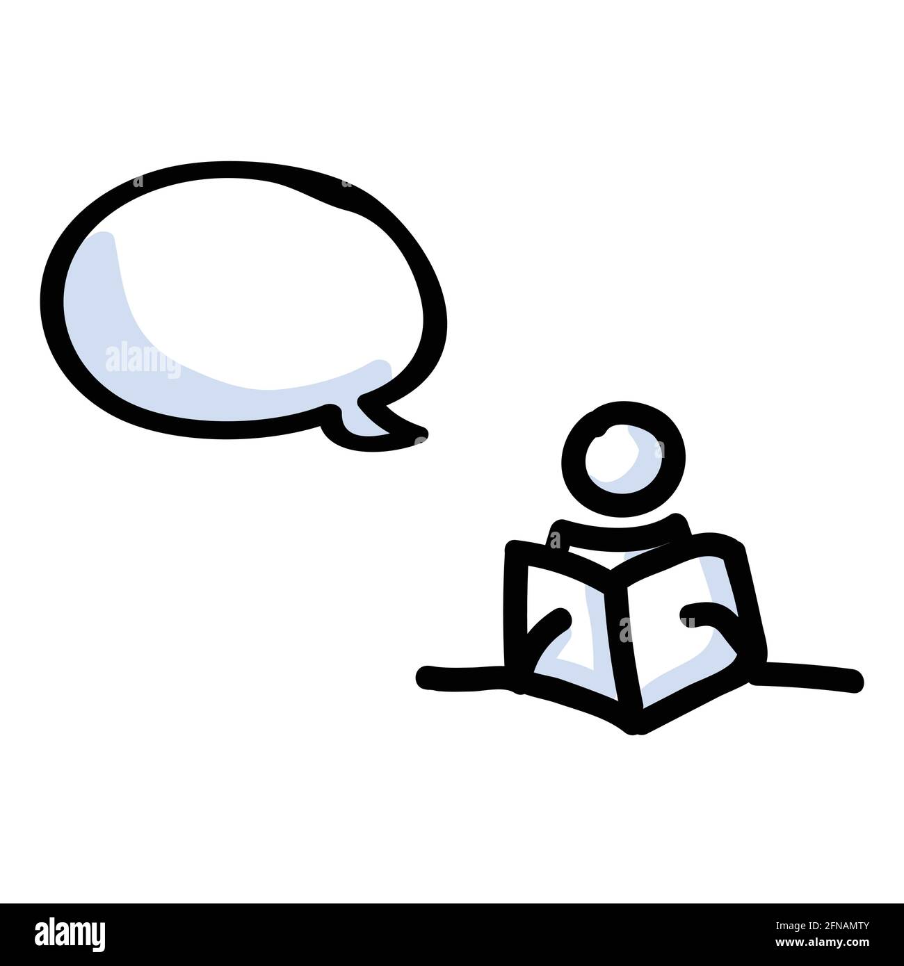 Reading Stick Figure Person with Book. Hand Drawn Isolated Human Doodle ...