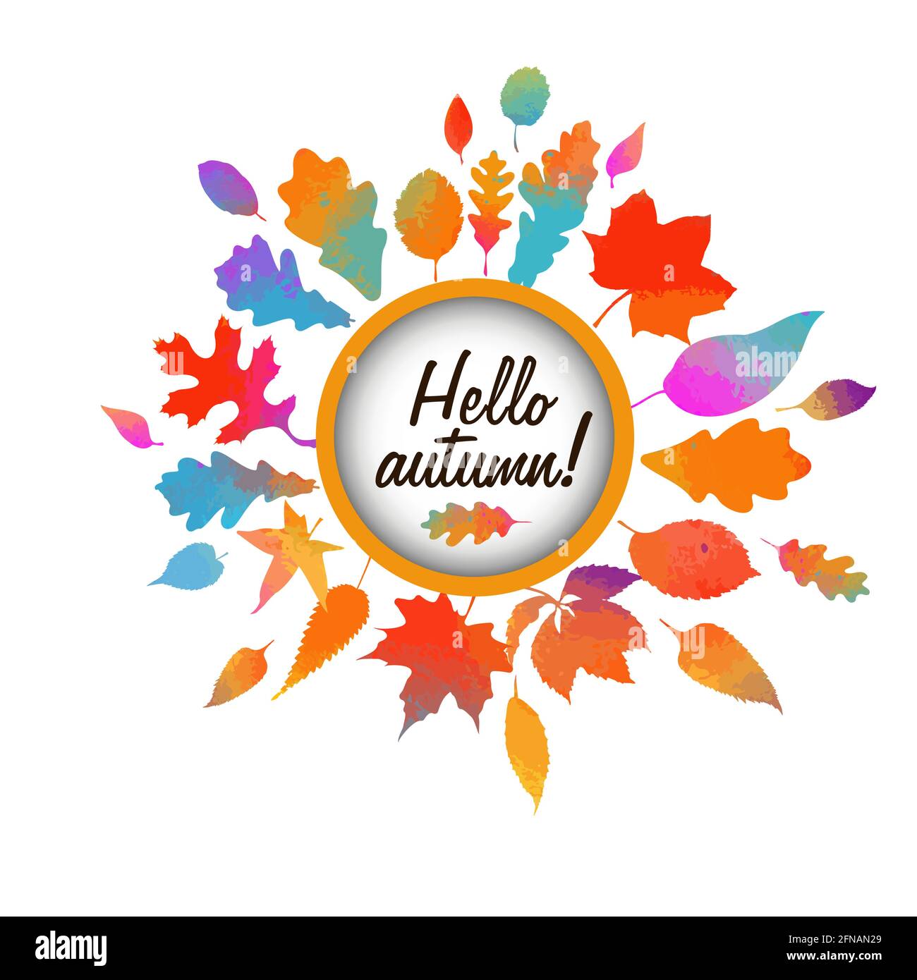 Round frame made from leaves. Floral frame. Mixed media. Hello, autumn ...