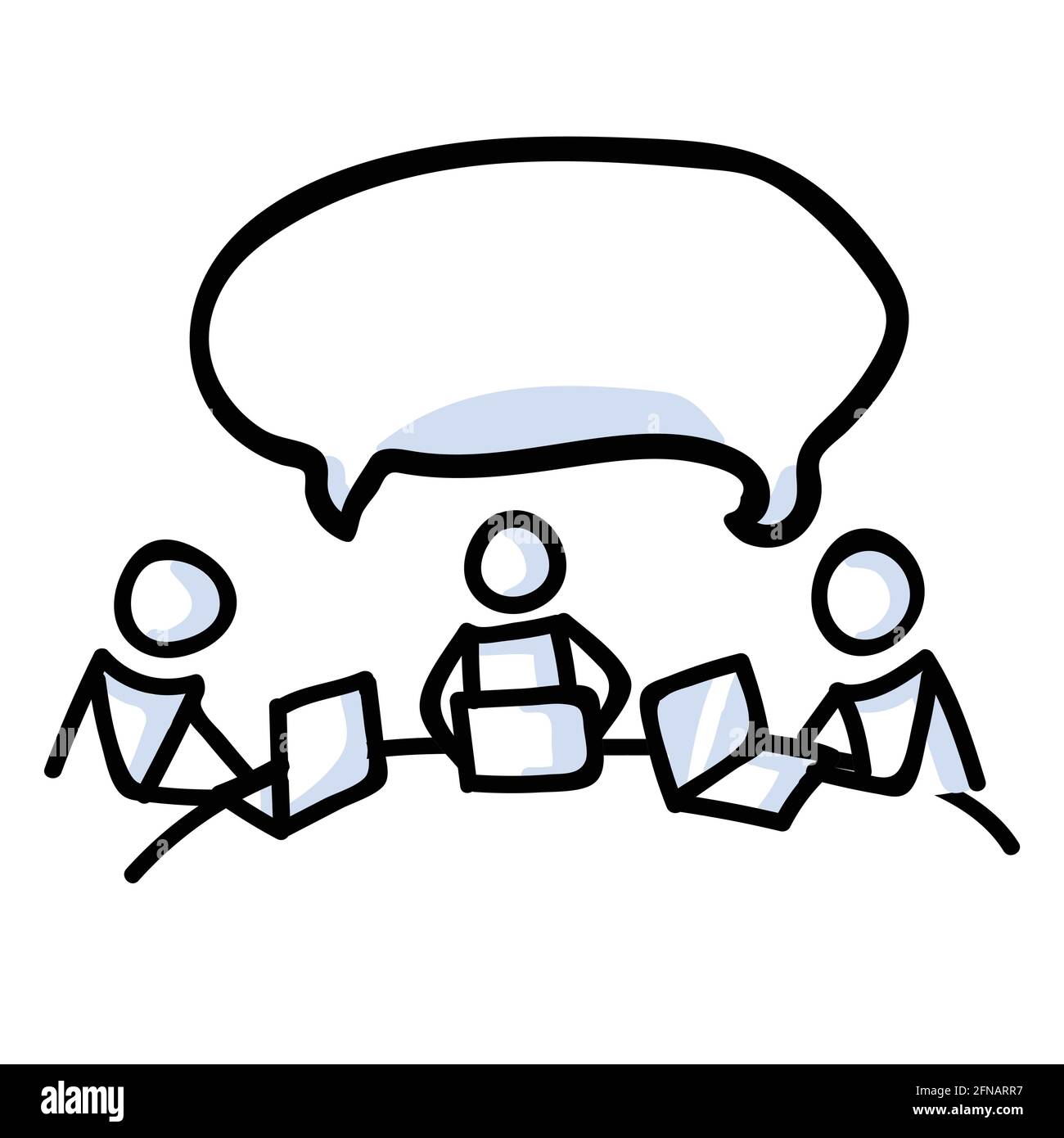 Hand Drawn Stick Figure Colleagues Working at Desk. Concept Business ...