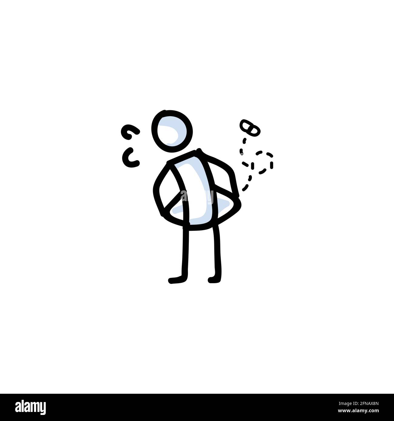 Hand drawn poor stick figure vector illustration. Empty pocket stickman ...