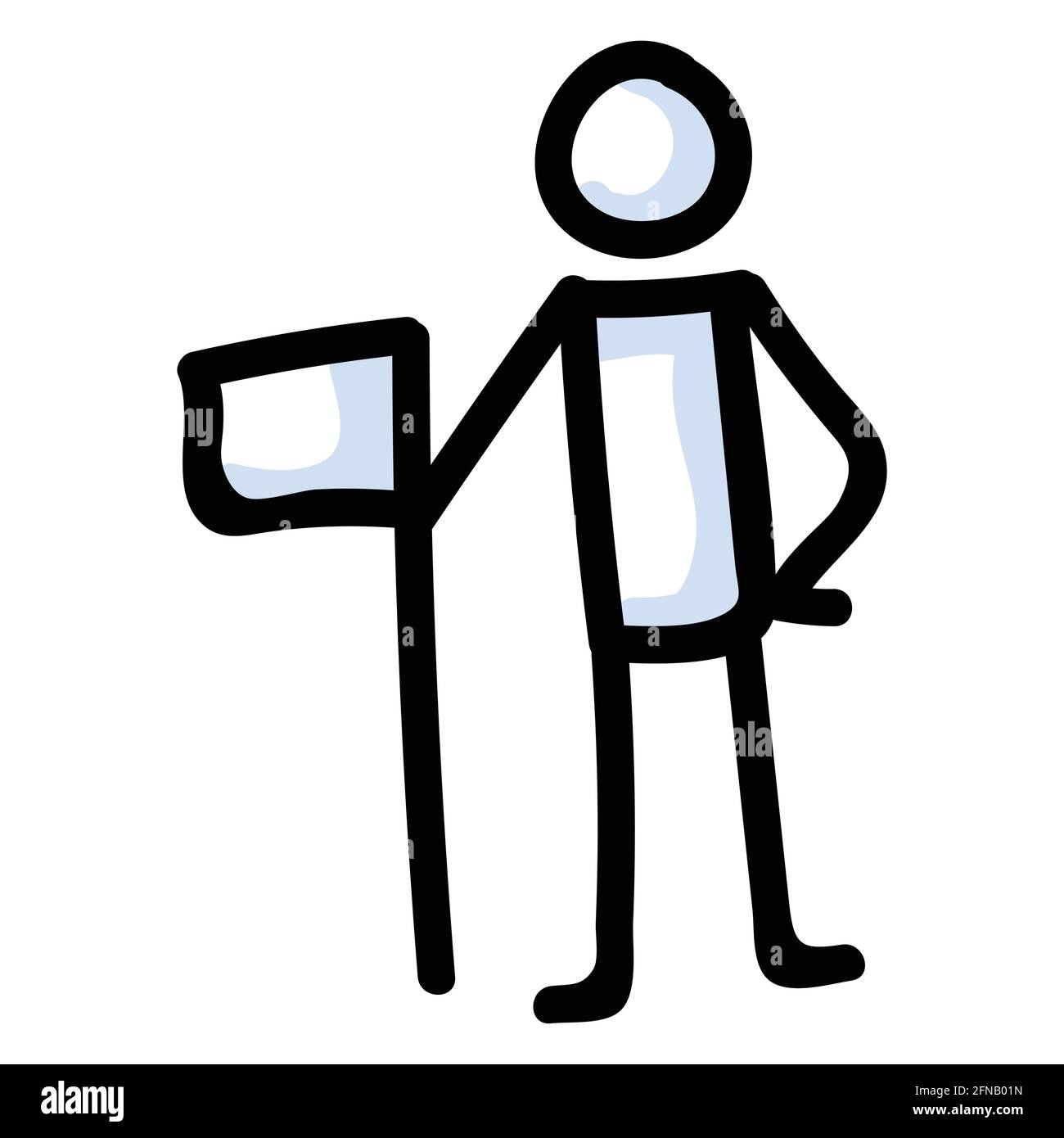 Holding flag stick figure vector illustration. Hand drawn communication ...