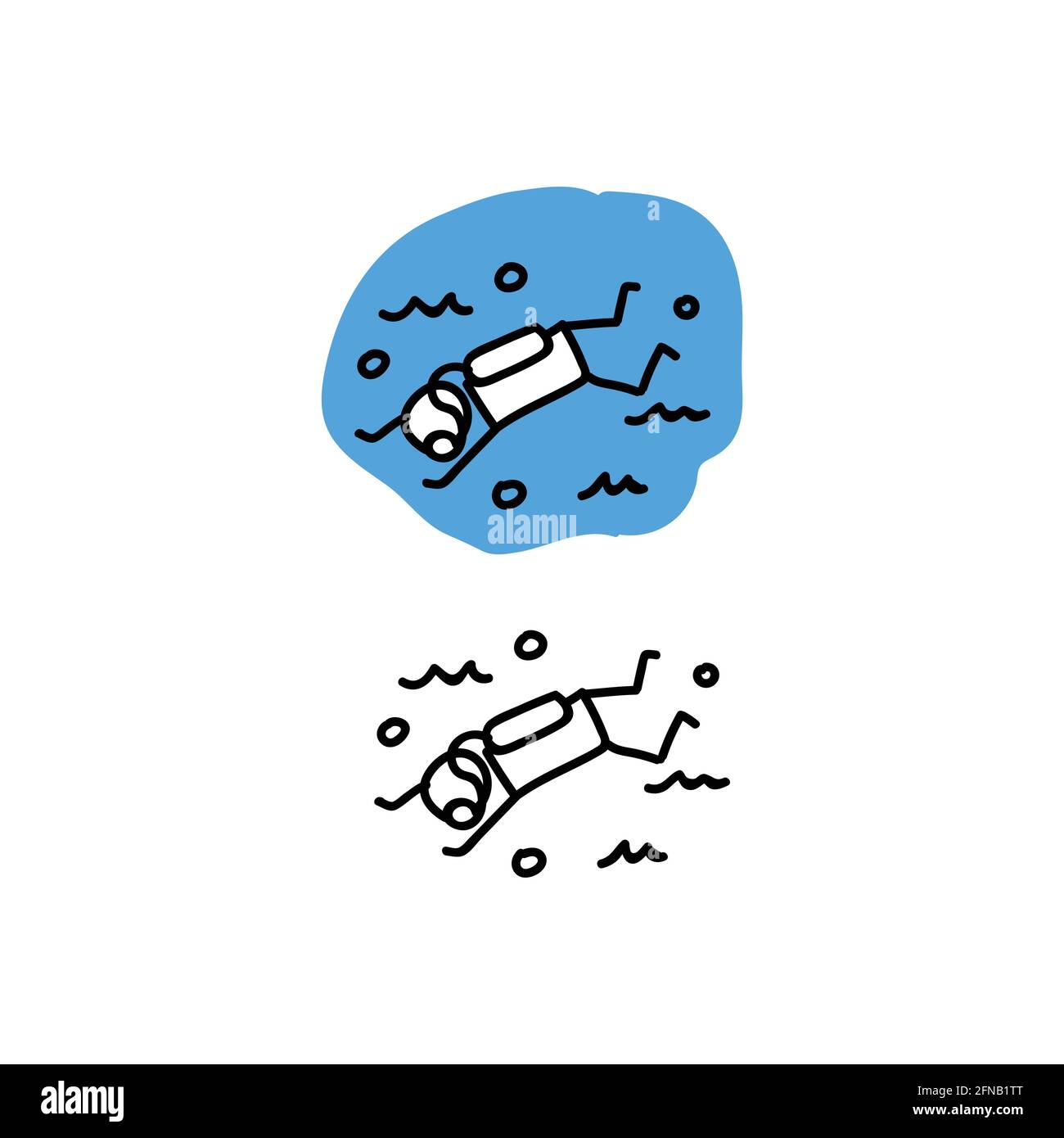 Scuba diving stick figure vector illustration. Hand drawn ocean ...