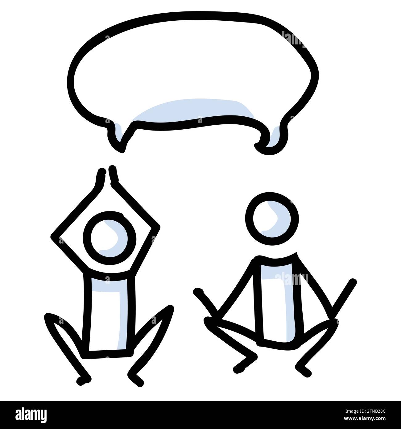 Hand drawn two stick figure lotus yoga pose. Concept of stretching ...