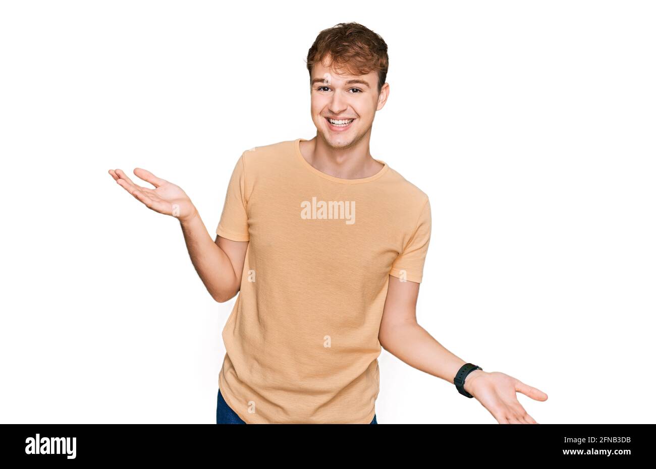 Young caucasian man wearing casual clothes smiling cheerful with open ...