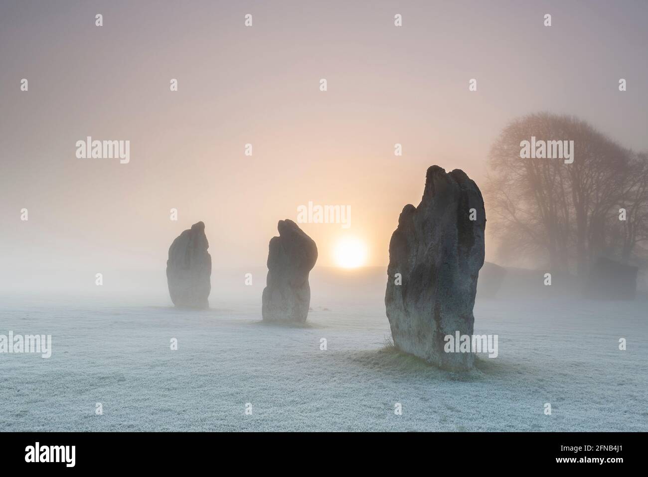 Landscape of neolithic standing stones in English countryside, Avebury ...