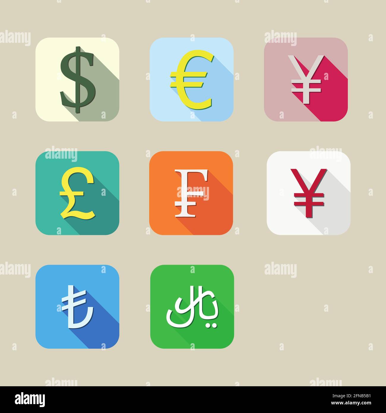 Set of Currency Symbols. Long shadow vector icons.US Dollar, Euro ...
