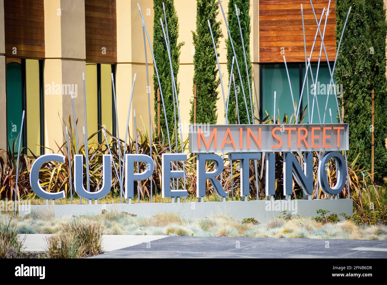 Main Street Cupertino sign advertises modern outdoor shopping center ...