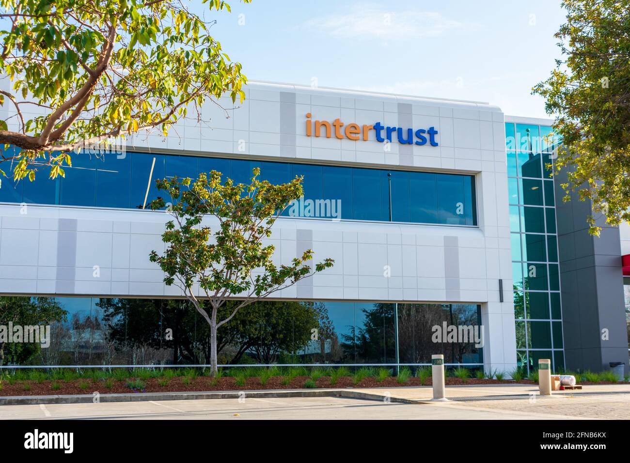 Intertrust sign, logo on HQ facade of software technology Intertrust ...