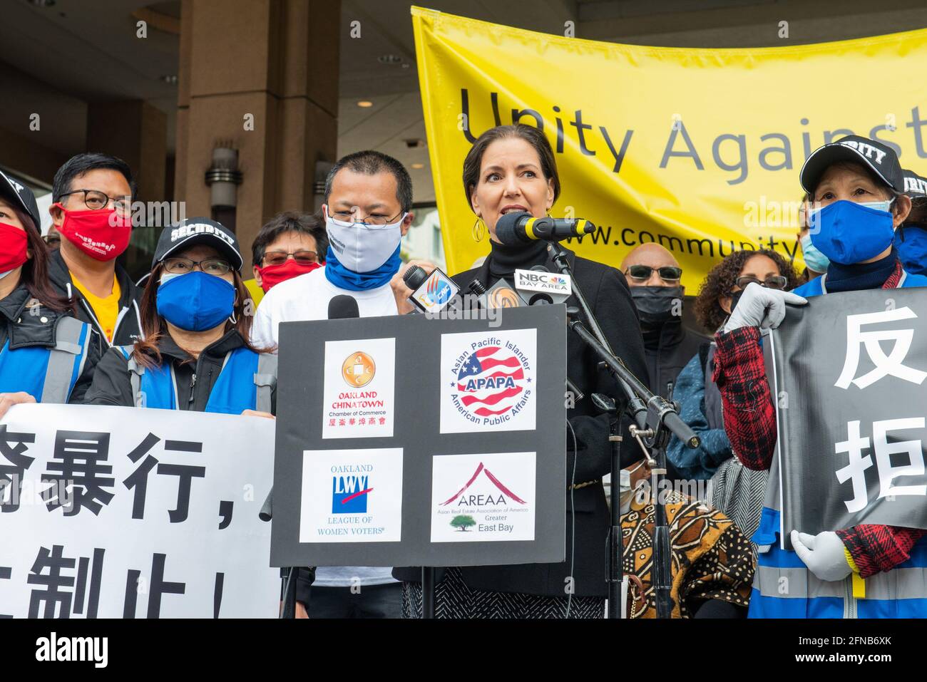 Mayor of Oakland , Libby Schaaf making a speech against Asian hate in ...
