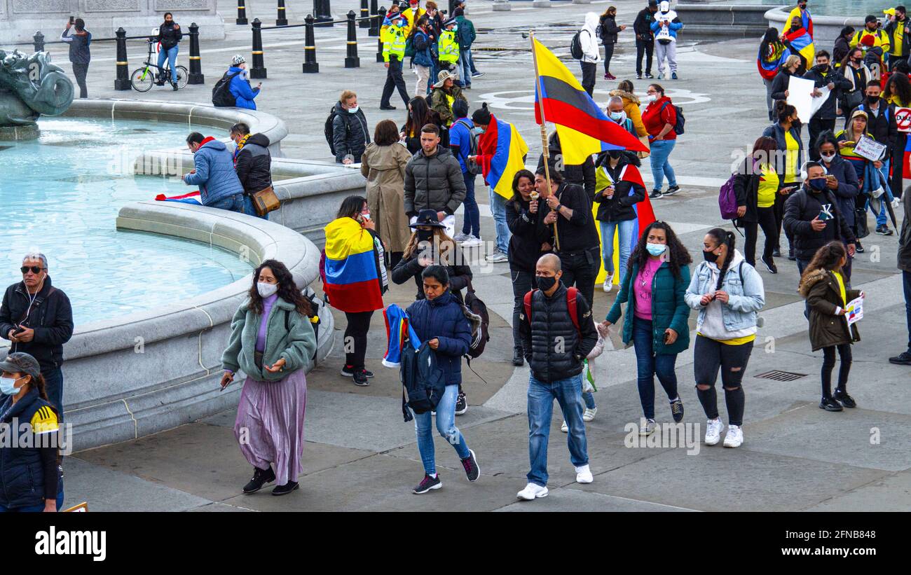 London, United Kingdom - May 5th 2021: Colombian protest at Trafalgar ...