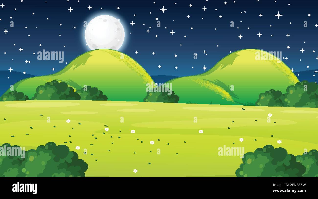 Blank meadow landscape scene at night time illustration Stock Vector ...