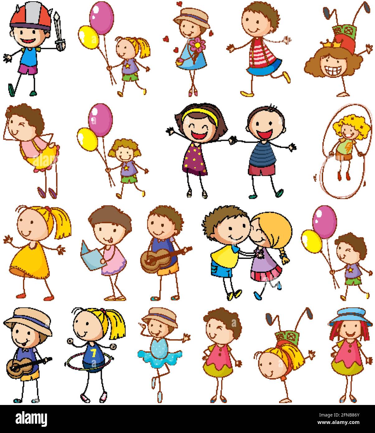 Set of different kids in doodle style illustration Stock Vector Image ...