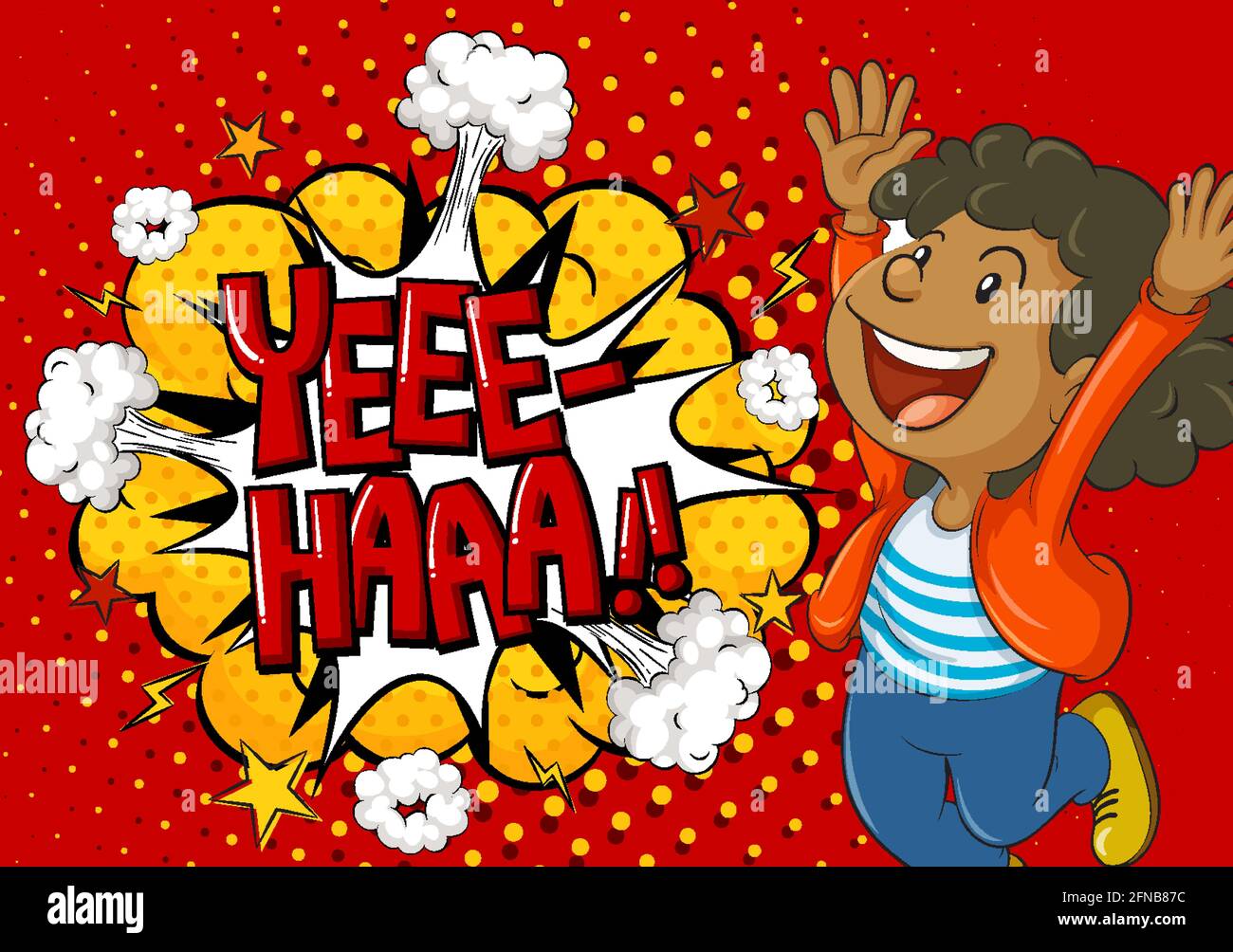 Yeee-haa word on explosion background with boy cartoon character ...