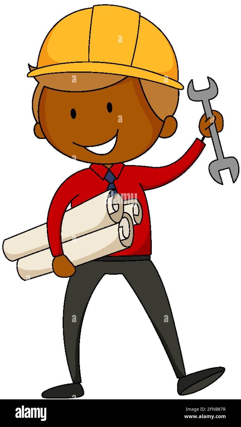 Little engineer doodle cartoon character isolated illustration Stock ...