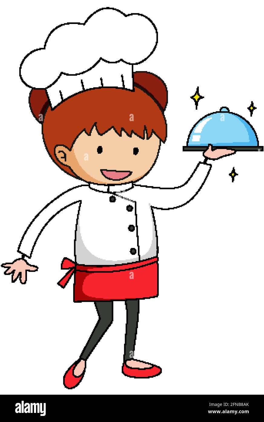 Little chef serving food cartoon character illustration Stock Vector ...
