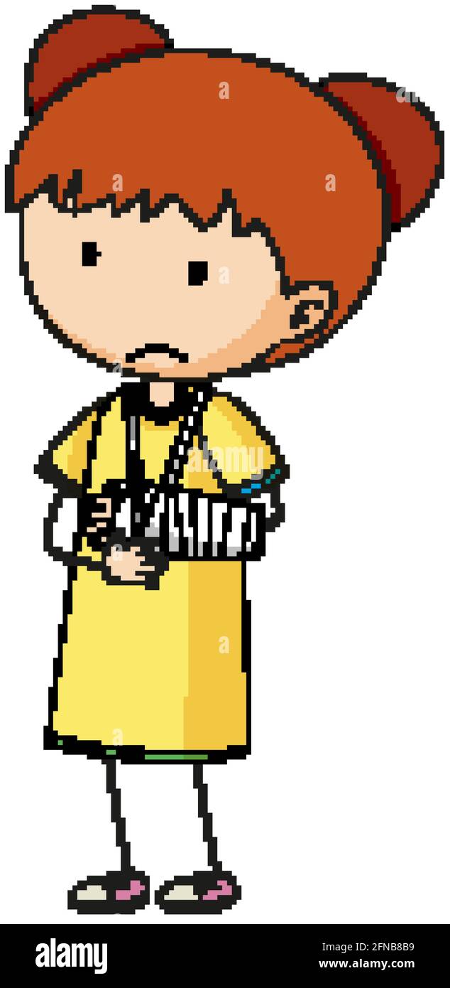 Doodle cartoon character of a girl wearing arm splint illustration ...