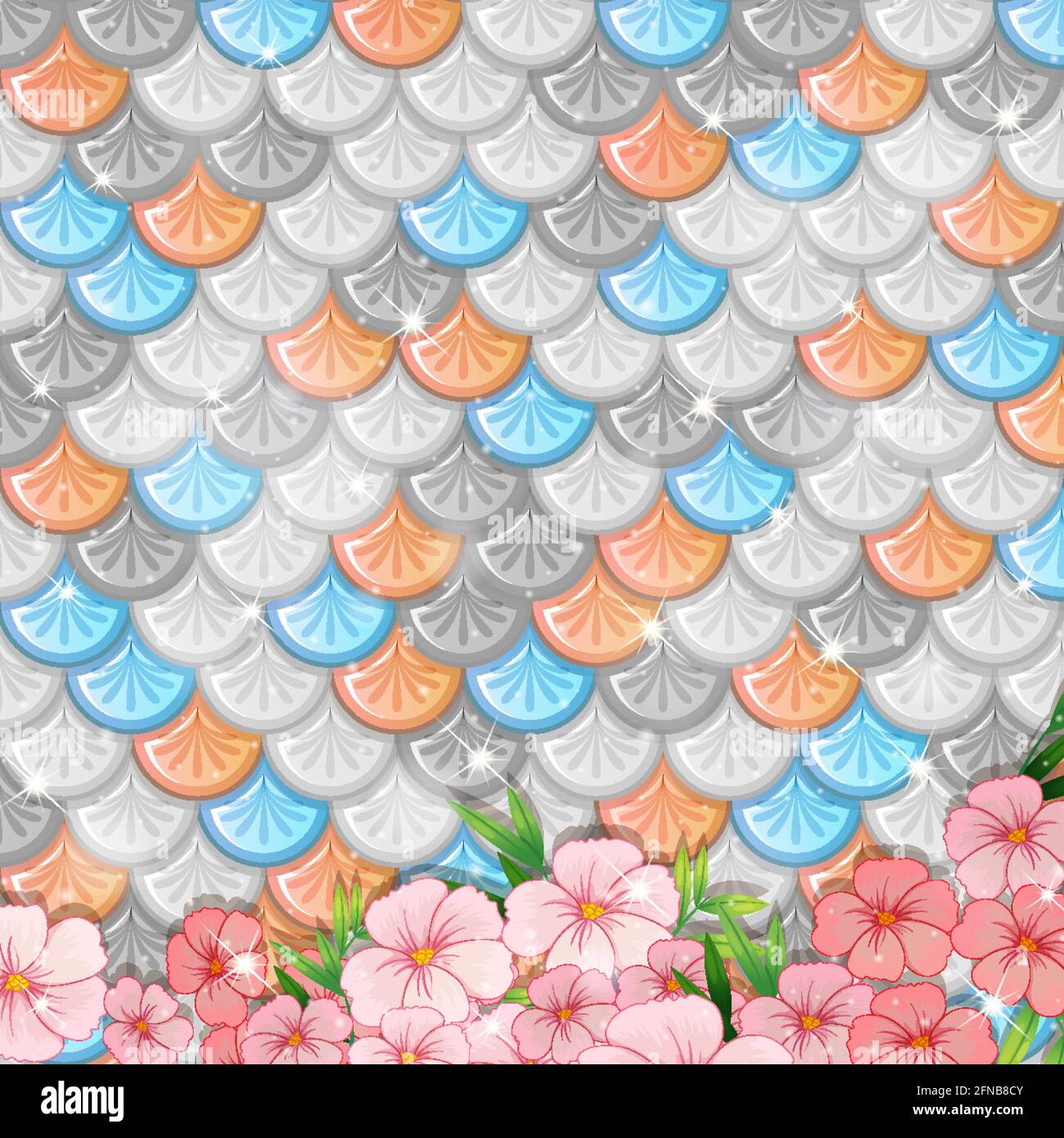 Pastel fish scales background with many flowers illustration Stock ...