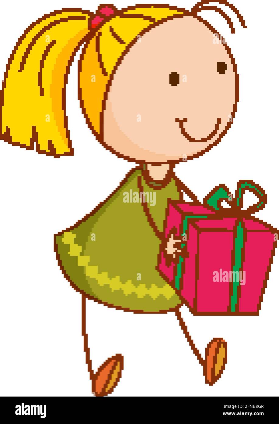 A girl cartoon character holding a gift box in doodle style isolated ...