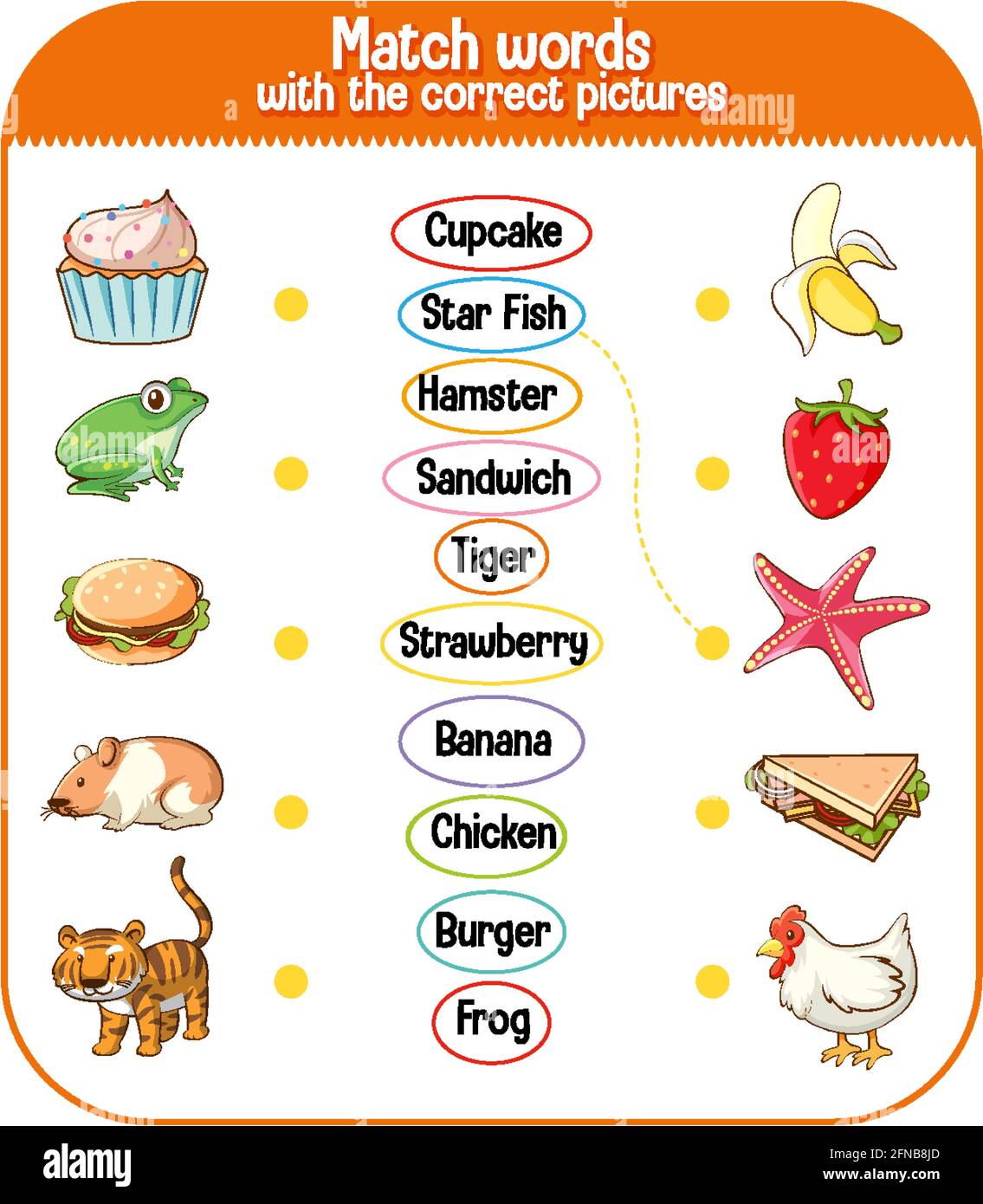 Match words with the correct pictures game for kids illustration Stock ...