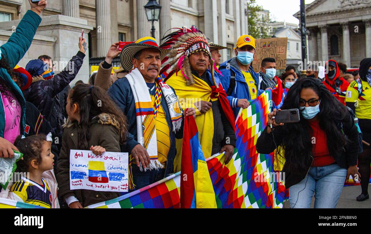 London, United Kingdom - May 5th 2021: Colombian protest at Trafalgar ...