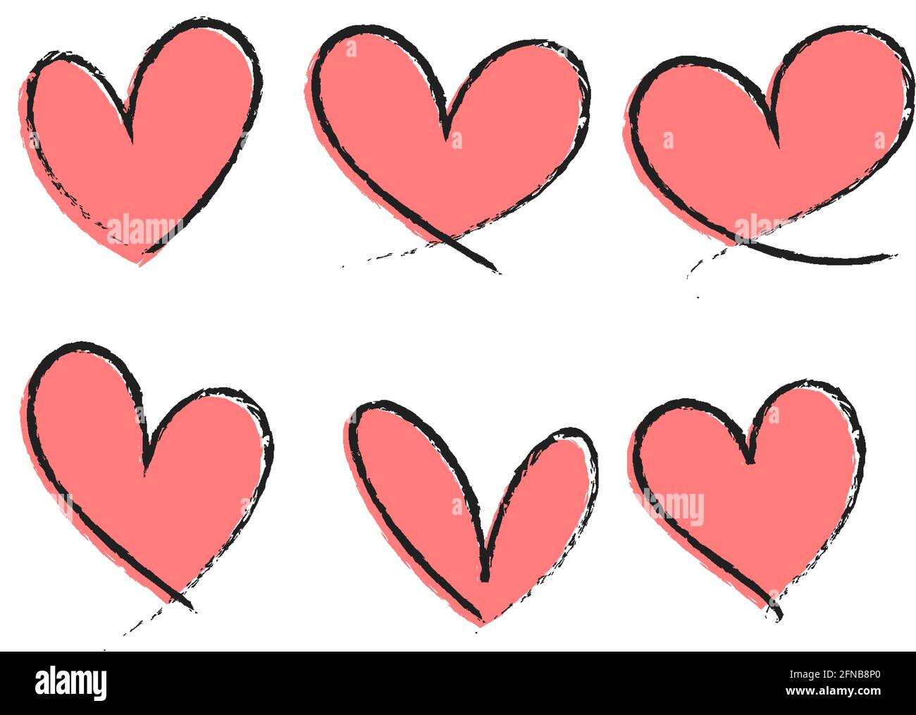 Set of different types of pink heart hand drawn isolated illustration ...